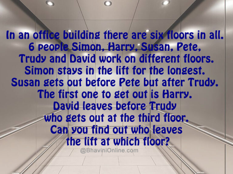 Elevator Riddle: Who Leaves The Lift on Which Floor? | BhaviniOnline.com
