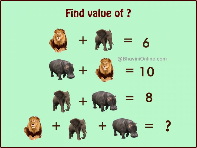Fun Math Riddle: Lion + Elephant + Hippo = ? | BhaviniOnline.com