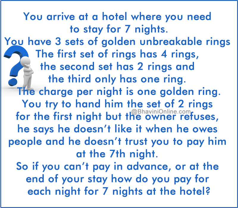 Logical Riddle: How Will You Pay The Hotel Owner Daily? | BhaviniOnline.com