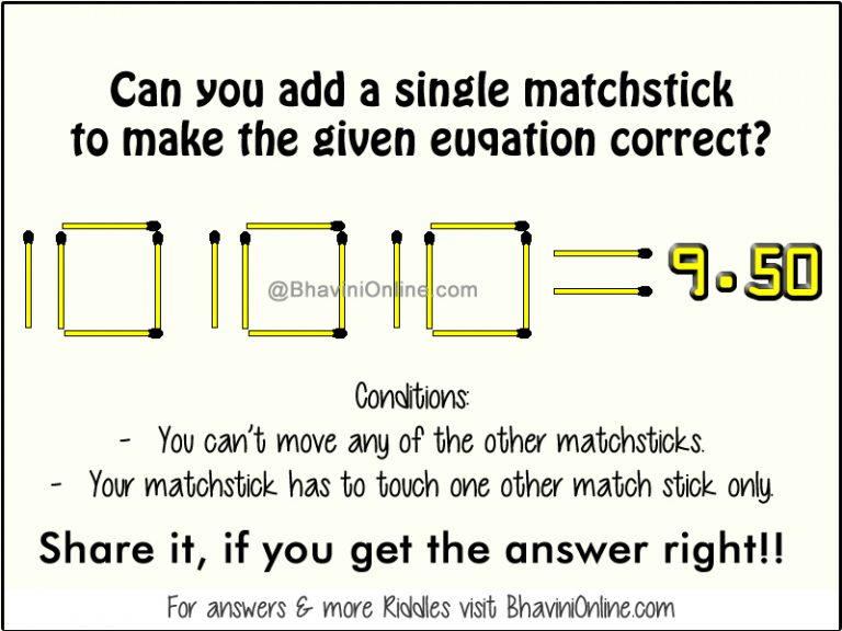 Matchstick Riddle: Add 1 Matchstick to Correct the Equation ...