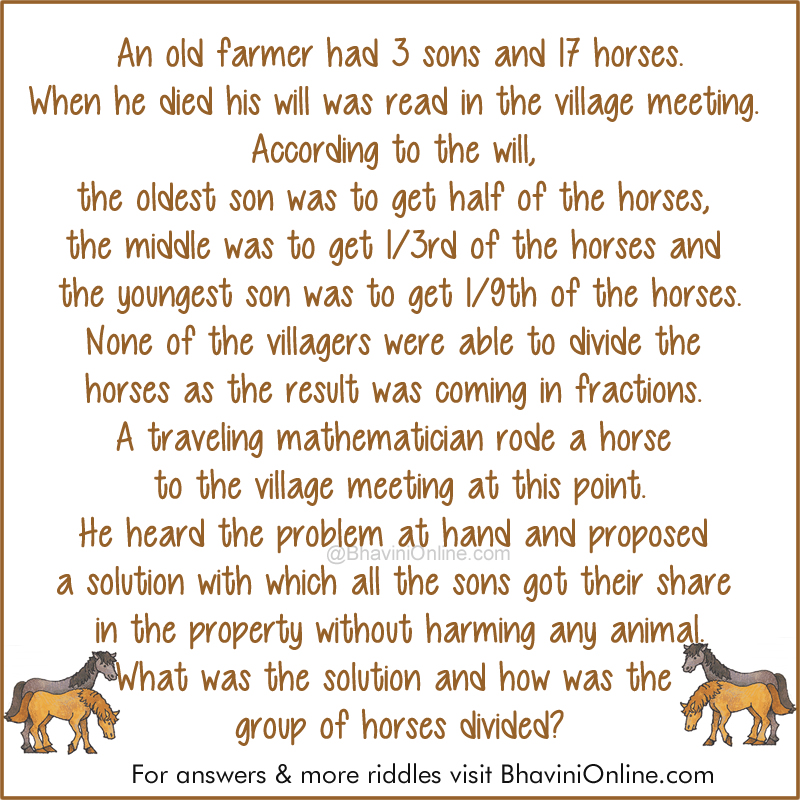 Logical Riddle: How Was The Group Of Horses Divided Among the 3 Sons ...